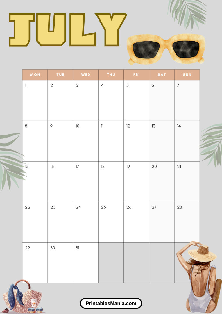 July 2024 Calendar Printable - Printables Mania