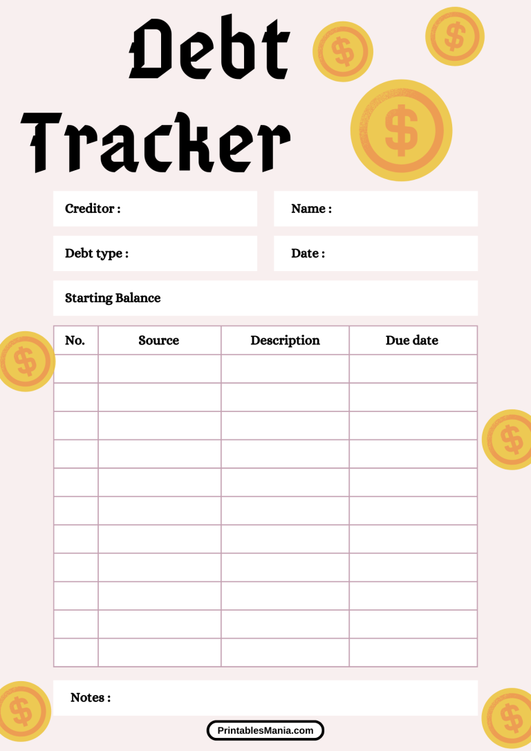 Debt Tracker Printable - Printables Mania