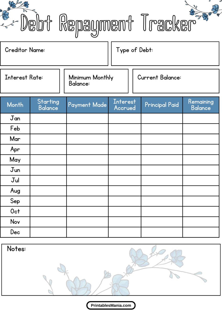 Debt Tracker Printable - Printables Mania
