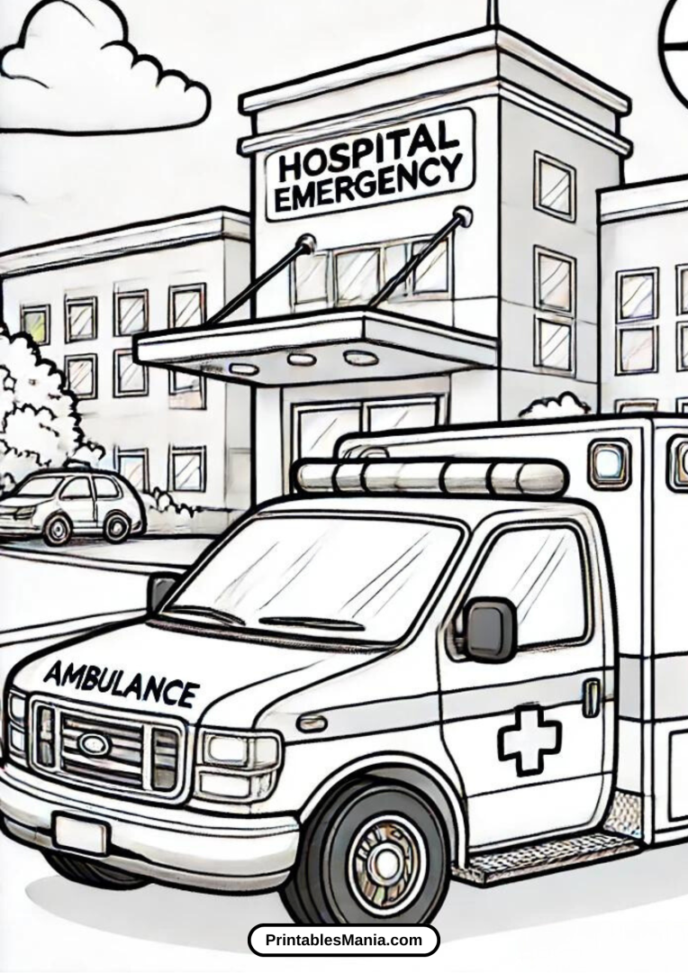 Ambulance Coloring Page - Printables Mania