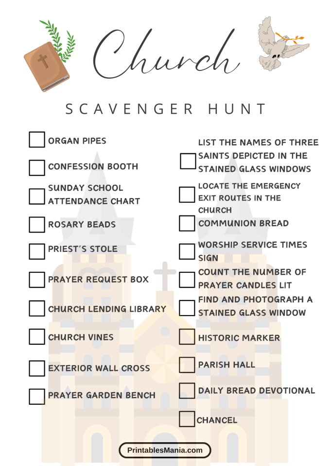 Church Scavenger Hunt - Printables Mania