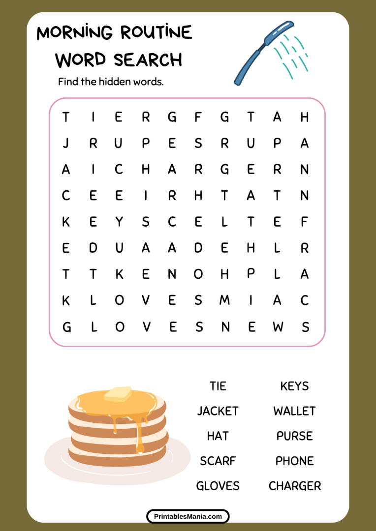 Morning Routine Word Search - Printables Mania