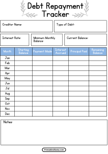Debt Tracker Printable - Printables Mania