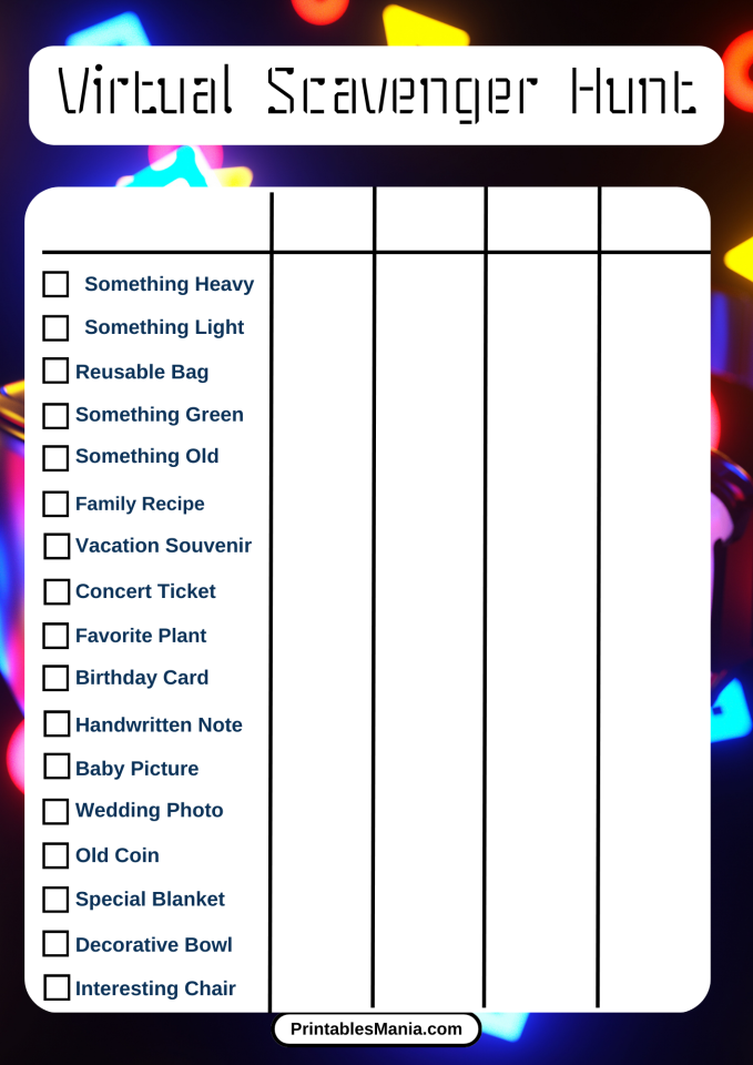 Virtual Scavenger Hunt - Printables Mania