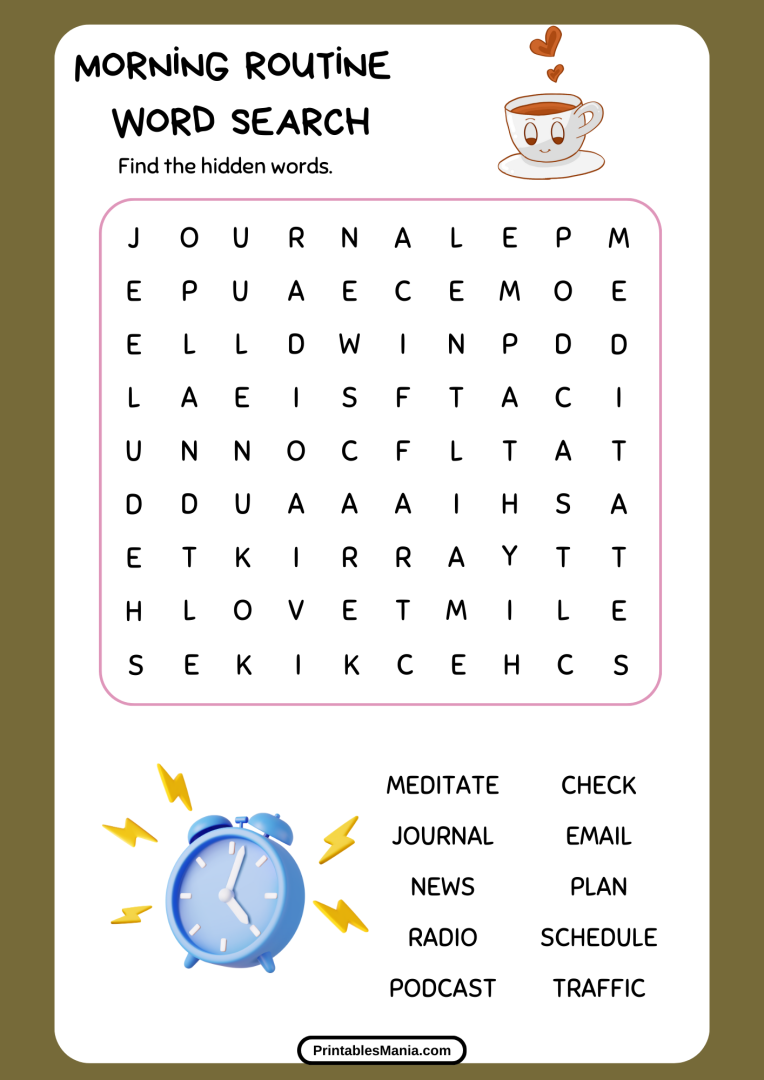 Morning Routine Word Search - Printables Mania