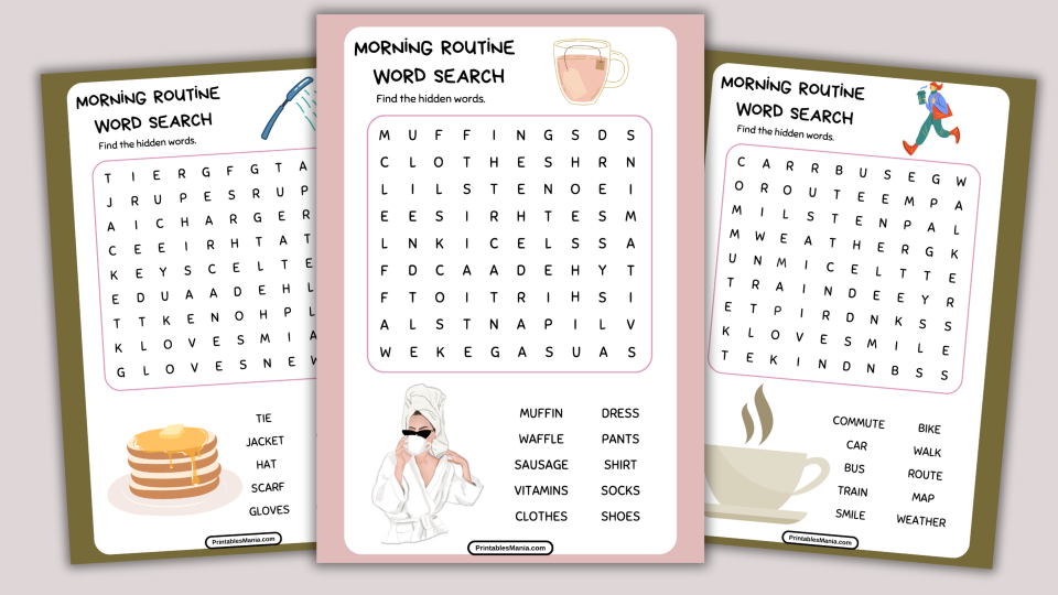 Morning Routine Word Search - Printables Mania