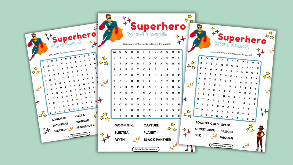 Superhero Word Search - Printables Mania