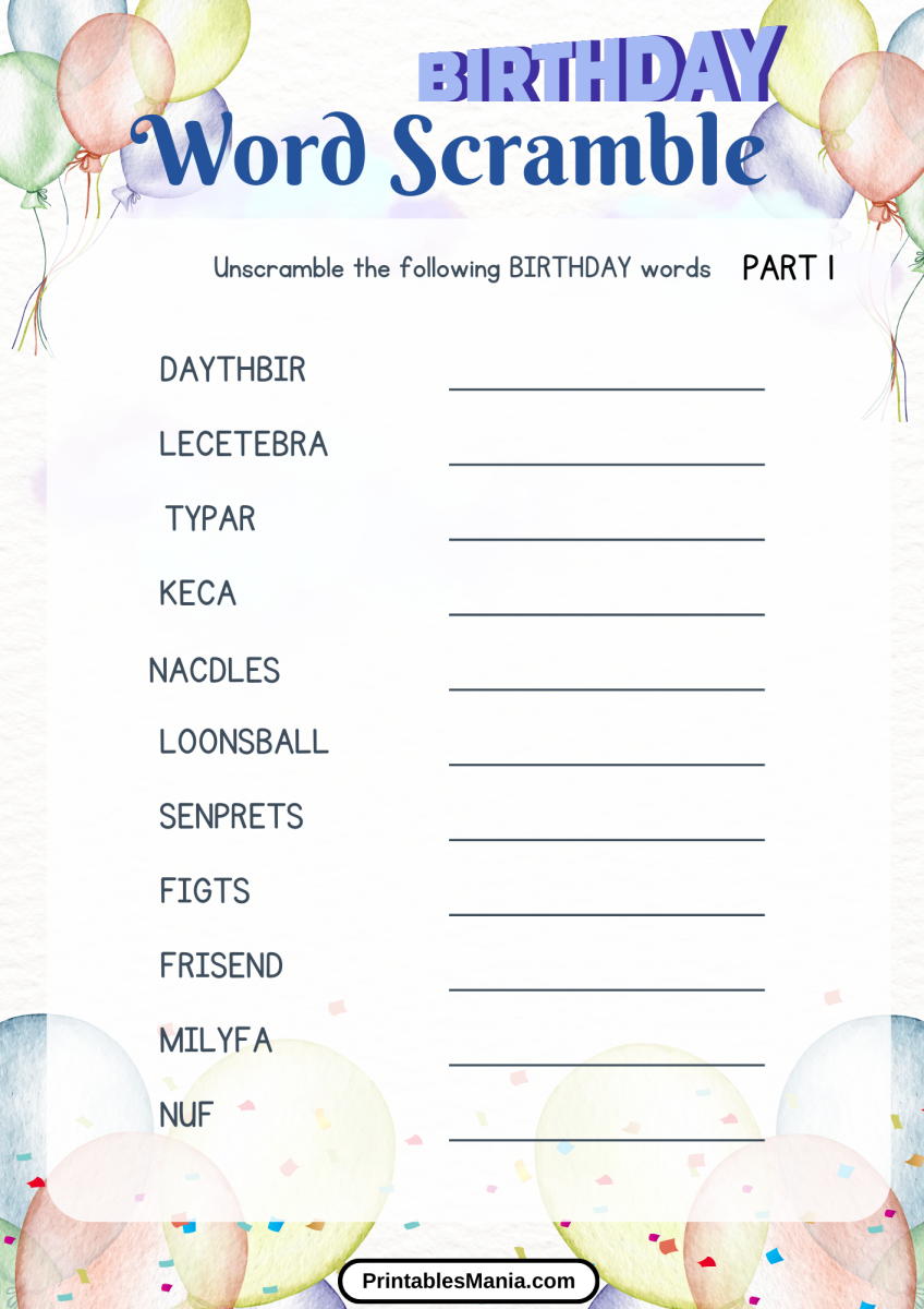 Birthday Word Scramble - Printables Mania
