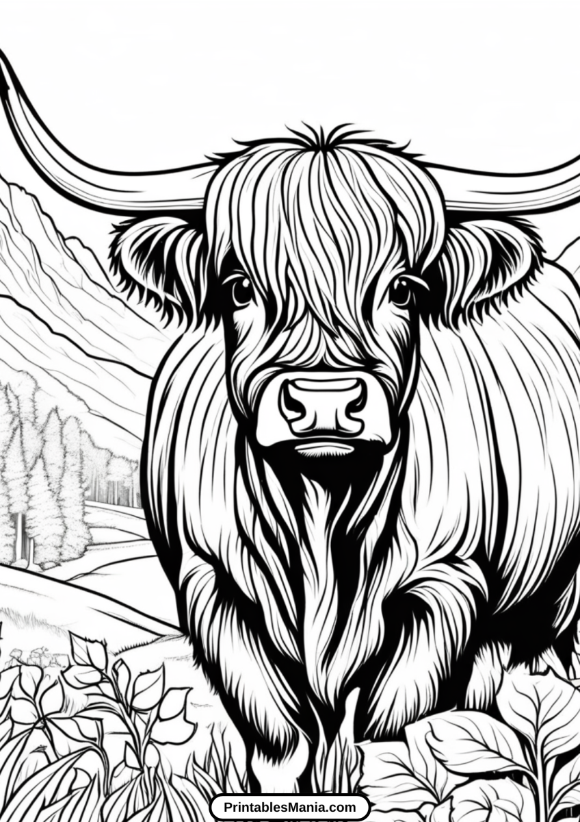 Highland Cow Coloring Page - Printables Mania