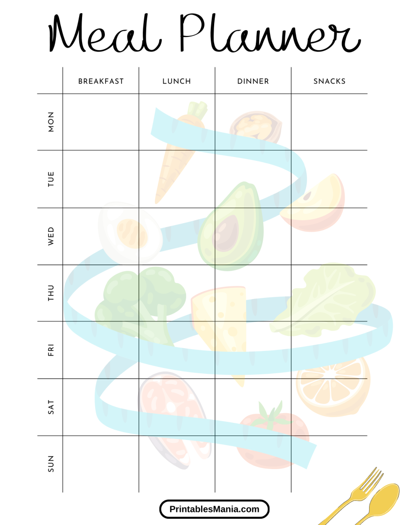 Printable Meal Plan Pdf – Weekly Meal Planner Template – VSZPG