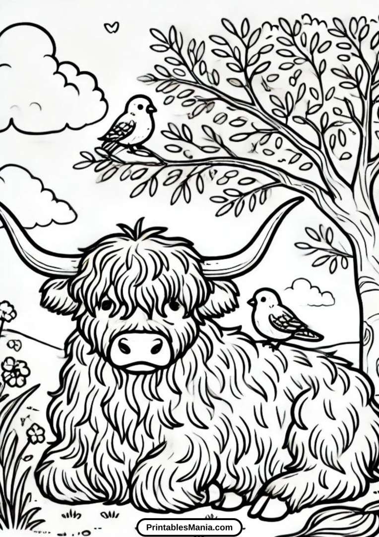 Highland Cow Coloring Page - Printables Mania