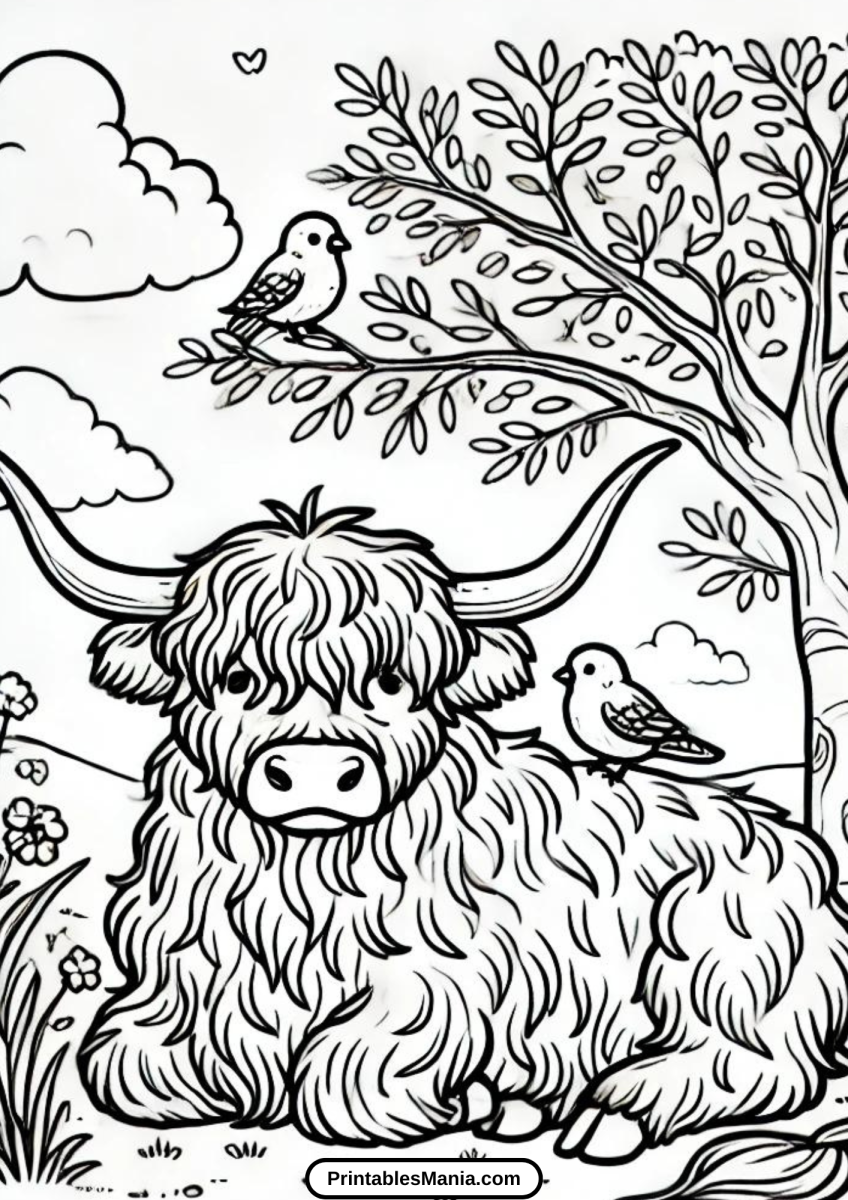 Highland Cow Coloring Page - Printables Mania