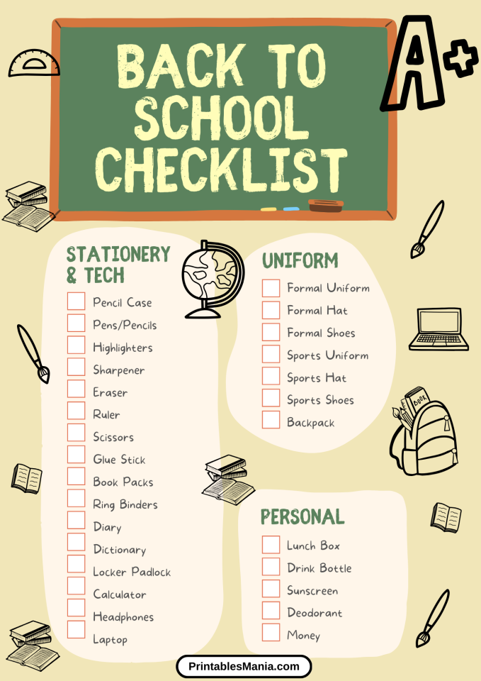 Back To School Checklist Pdf Printables Mania