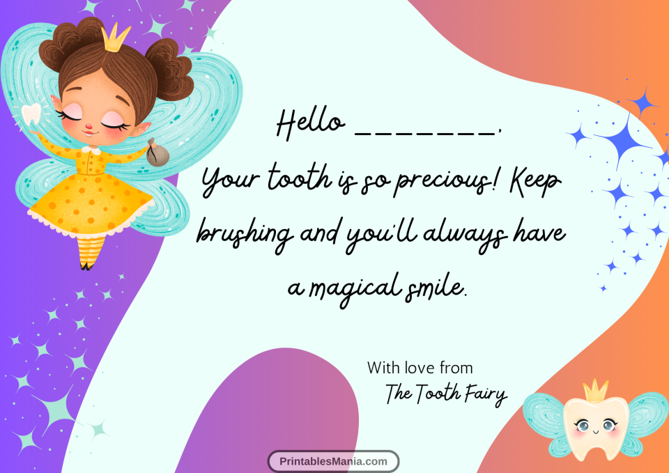 Tooth Fairy Note Printable - Printables Mania