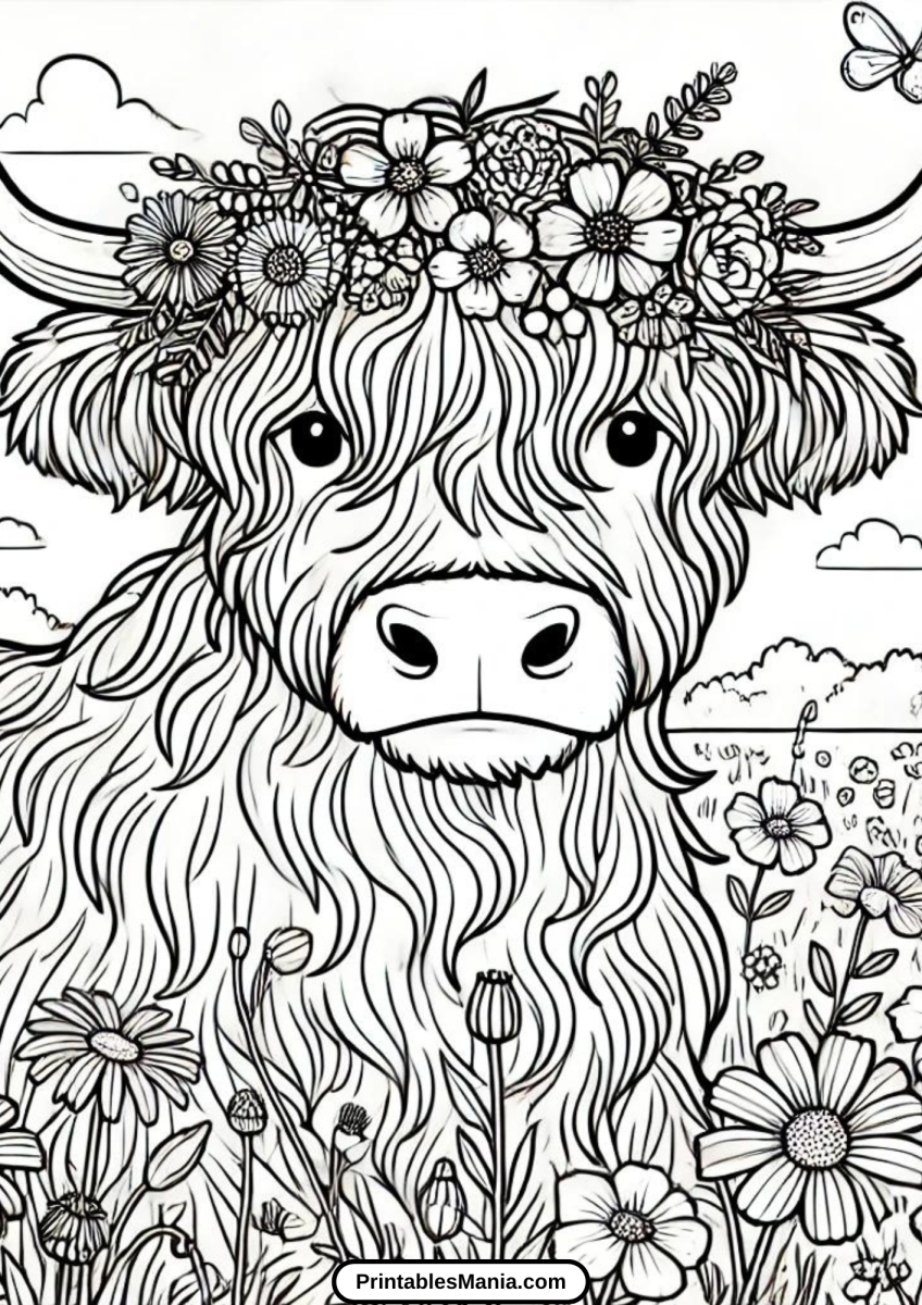 Highland Cow Coloring Page - Printables Mania
