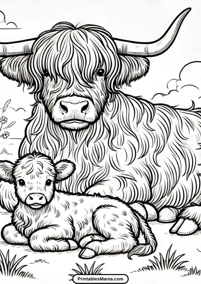 Highland Cow Coloring Page - Printables Mania