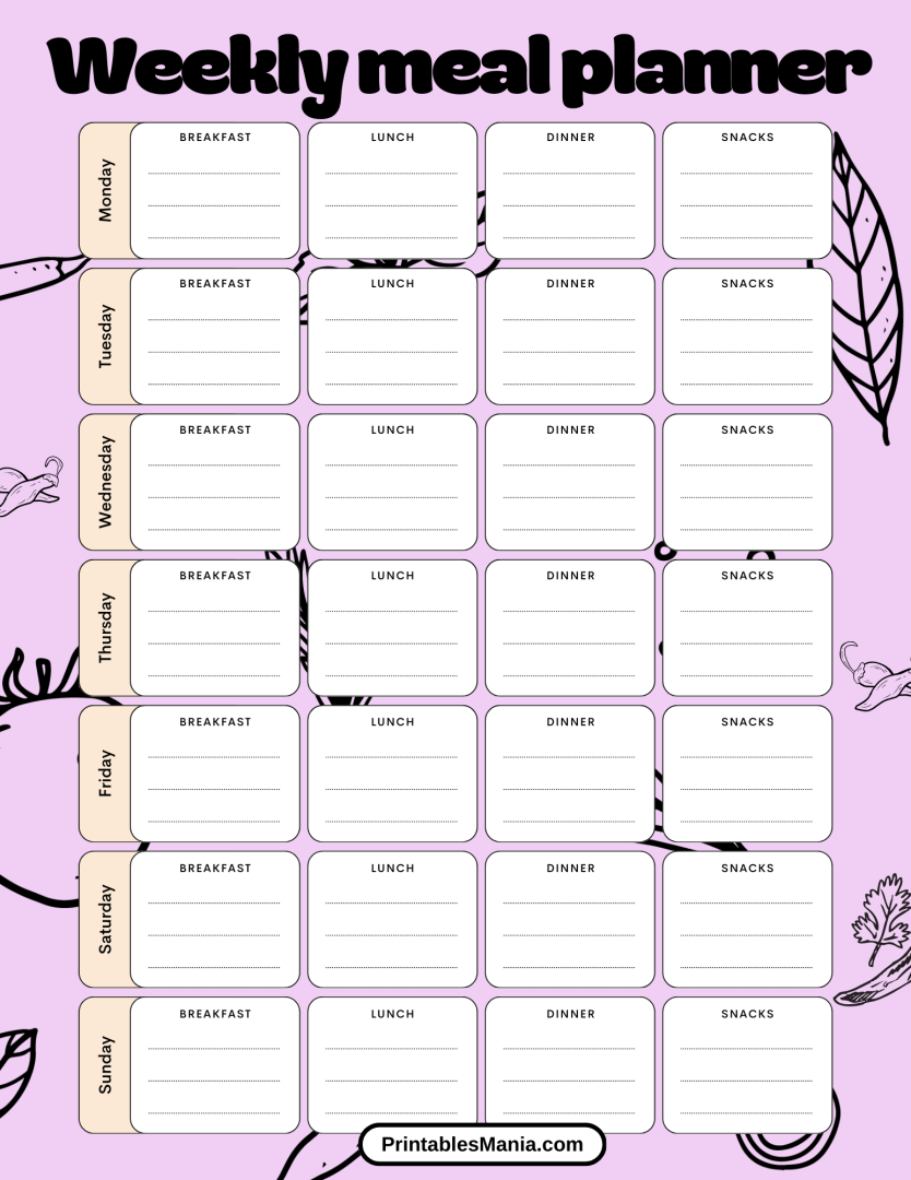 Free Printable Meal Planner PDF - Printables Mania