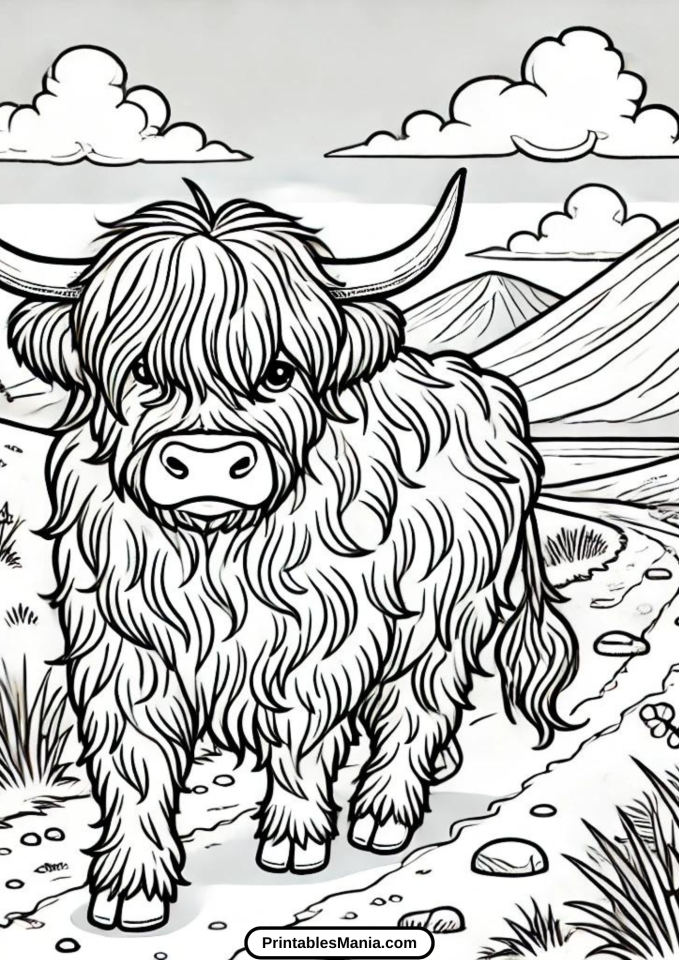 Highland Cow Coloring Page - Printables Mania