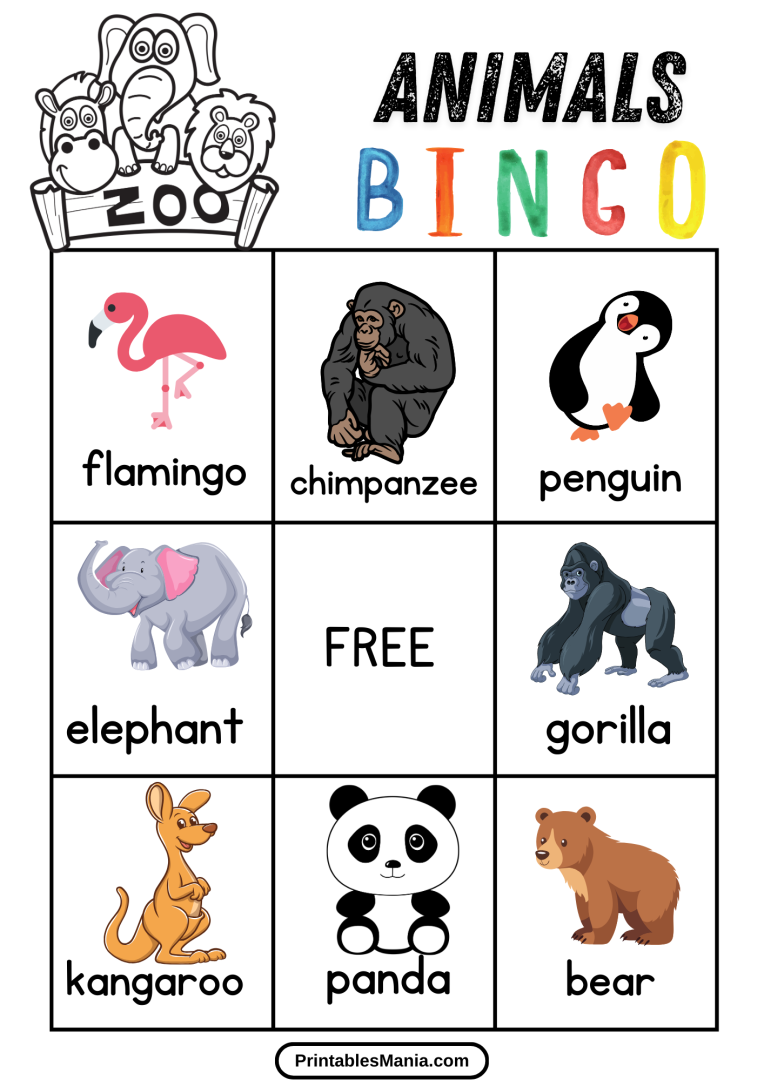 Zoo Animal Bingo Free Printable - Printables Mania