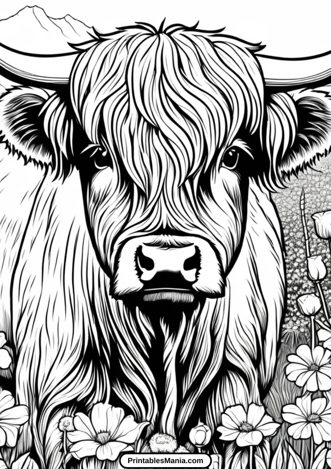 Highland Cow Coloring Page - Printables Mania