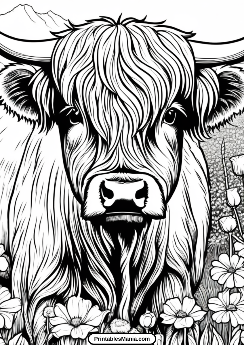 Highland Cow Coloring Page - Printables Mania