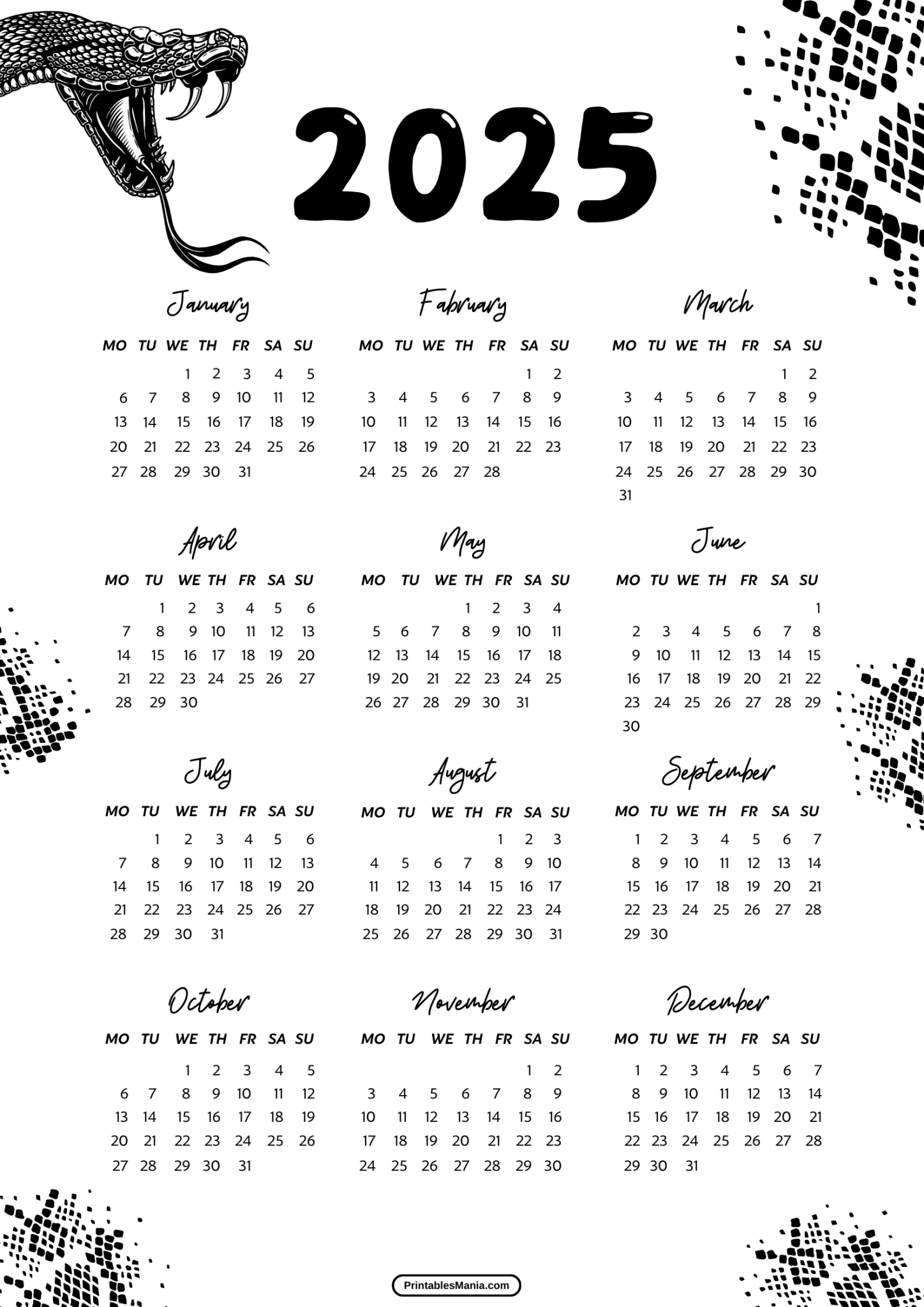 2025 Printable Calendar One Page - Printables Mania