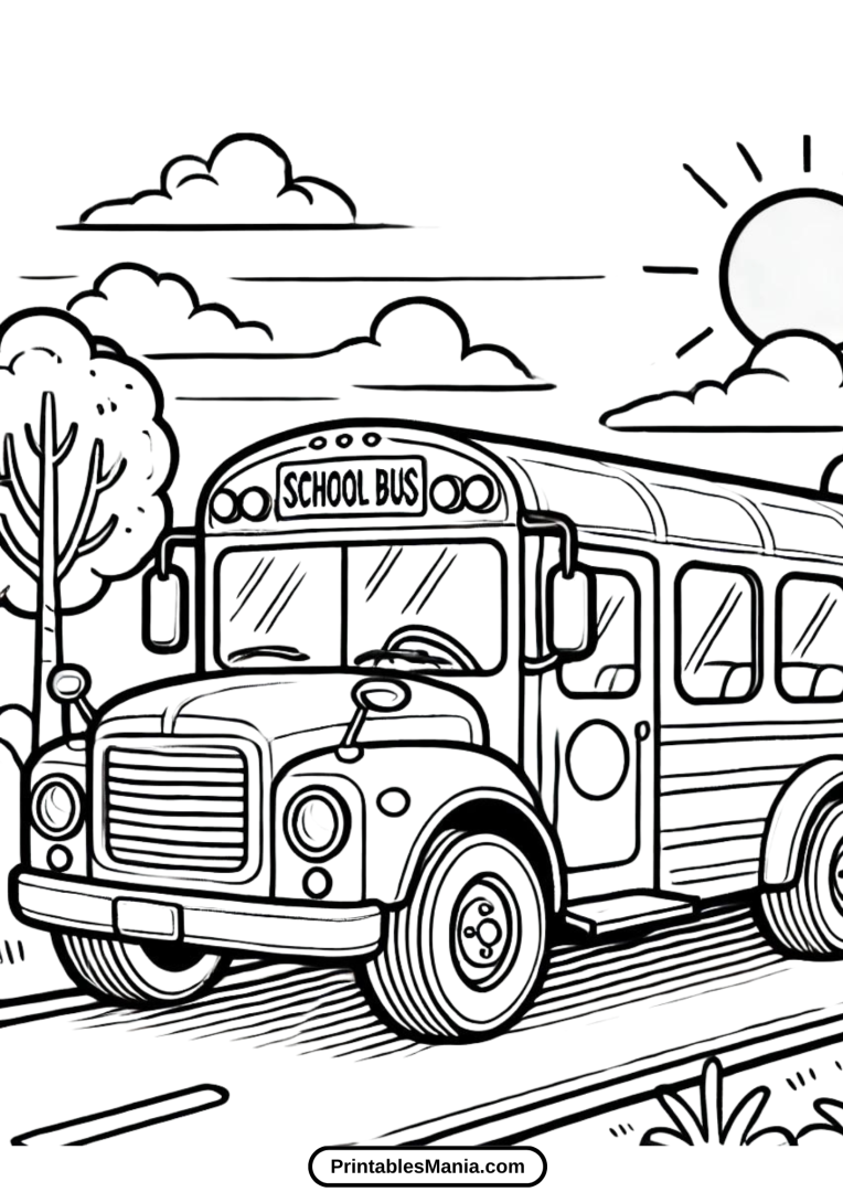 School Bus Coloring Page - Printables Mania