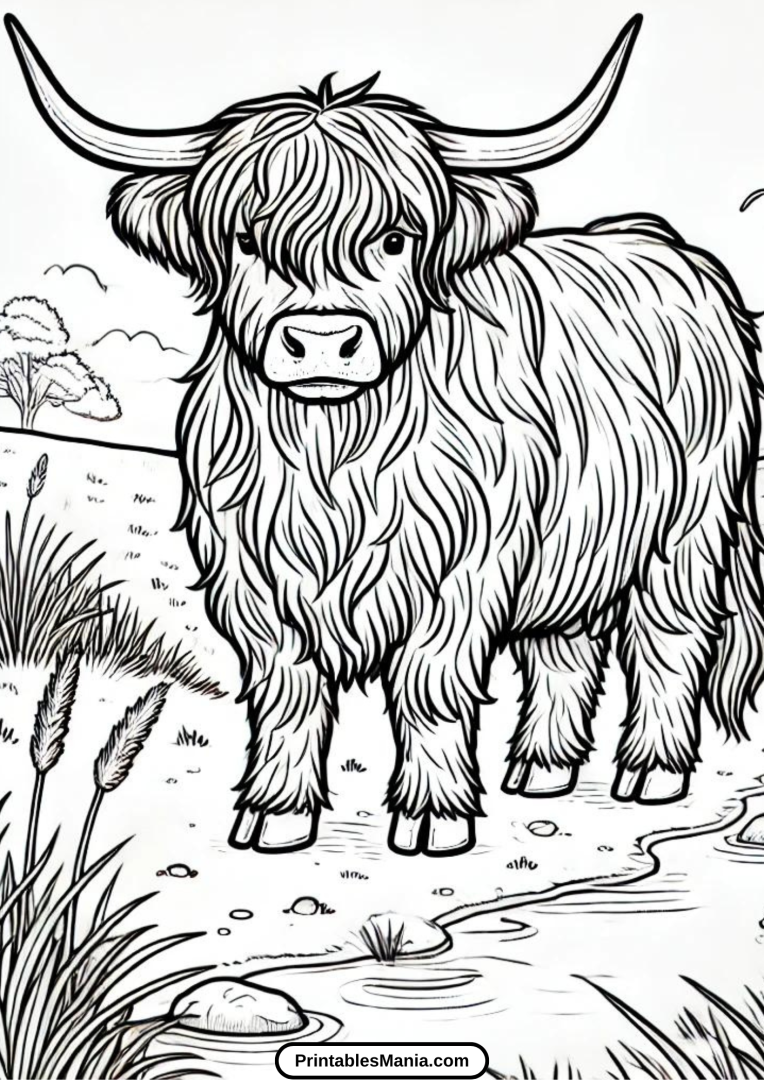 Highland Cow Coloring Page - Printables Mania