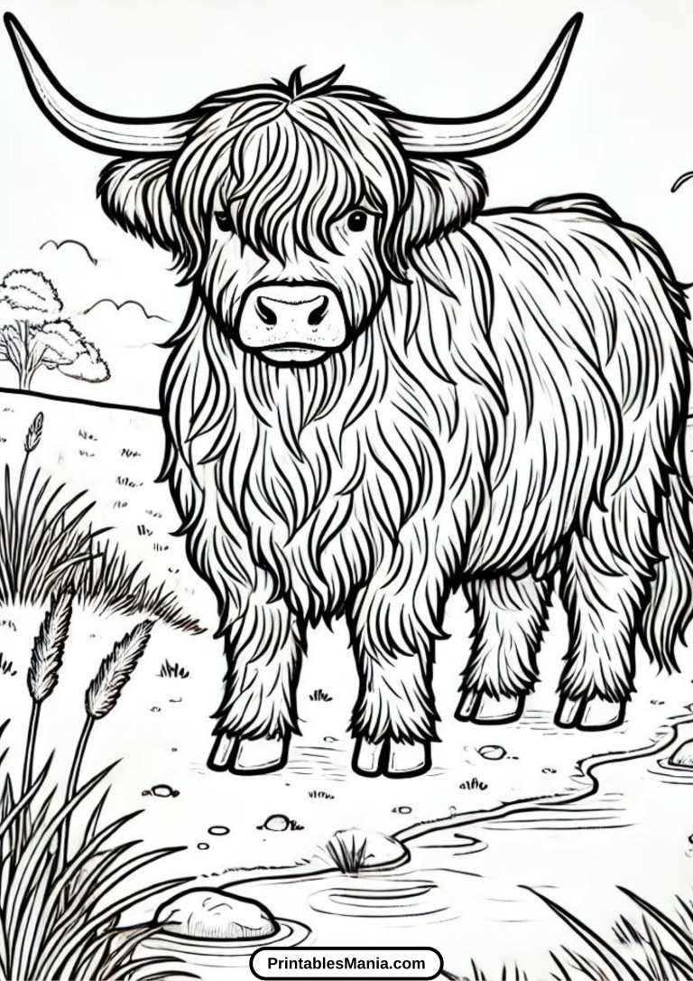 Highland Cow Coloring Page - Printables Mania