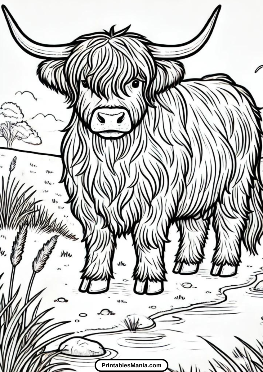 Highland Cow Coloring Page - Printables Mania