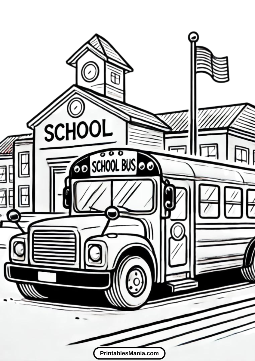 School Bus Coloring Page - Printables Mania