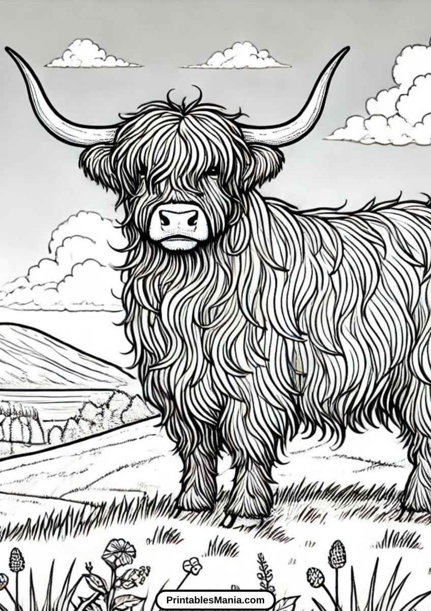 Highland Cow Coloring Page - Printables Mania