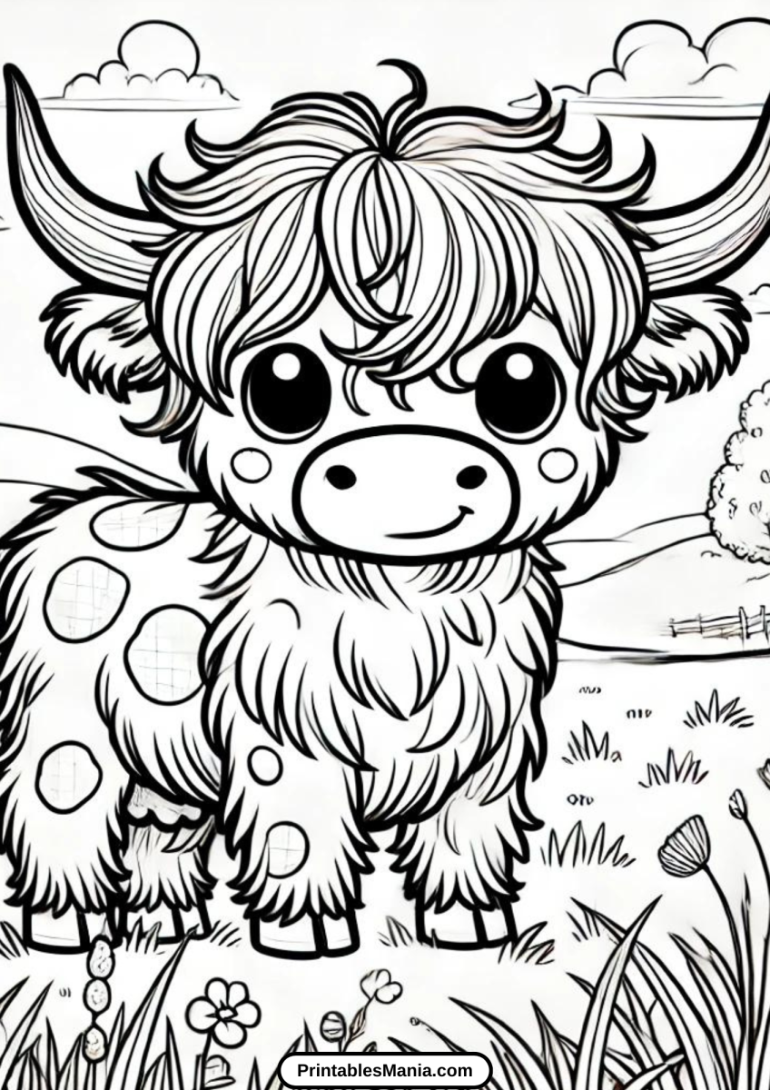 Highland Cow Coloring Page - Printables Mania
