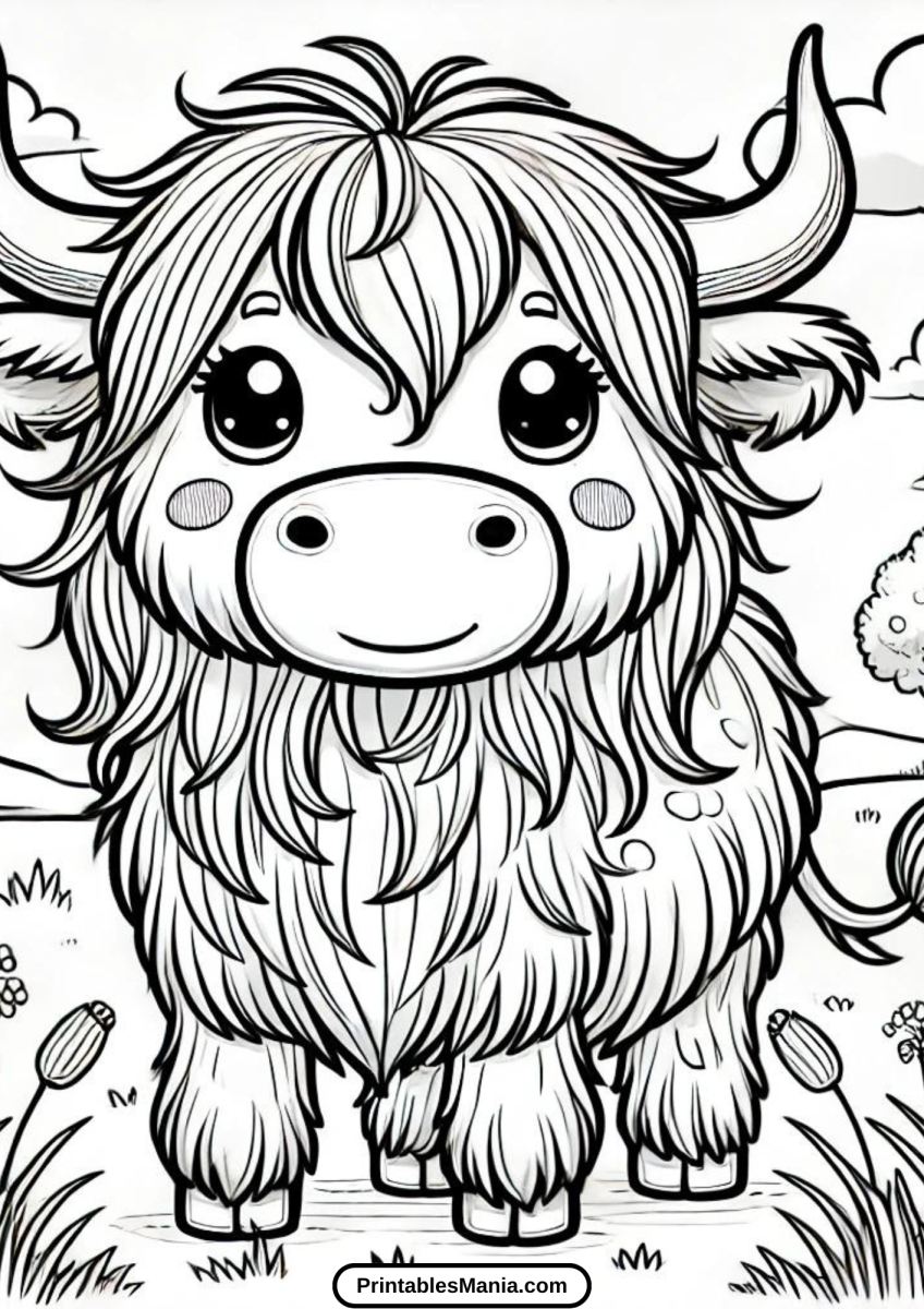 Highland Cow Coloring Page - Printables Mania