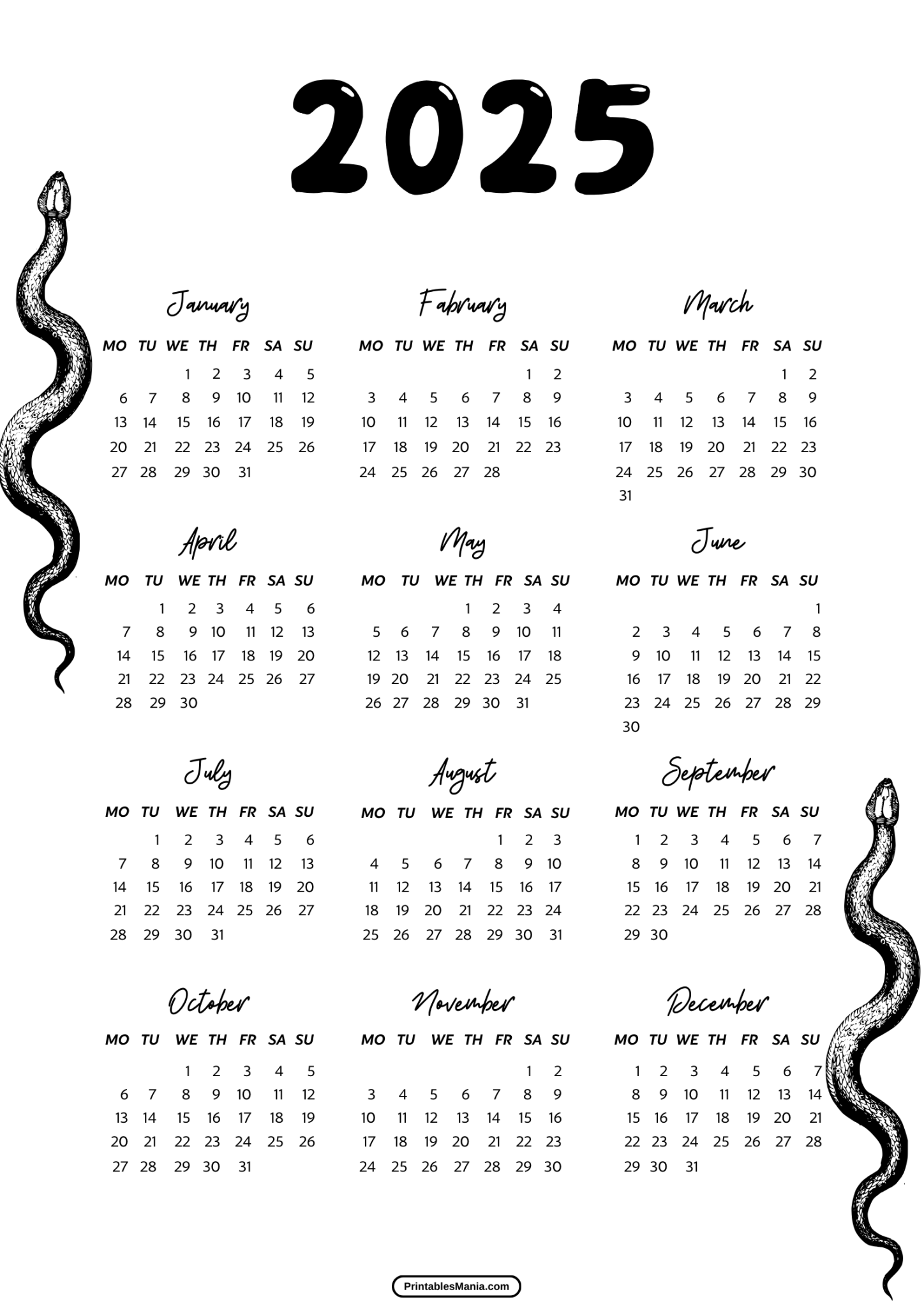 2025 Printable Calendar One Page - Printables Mania