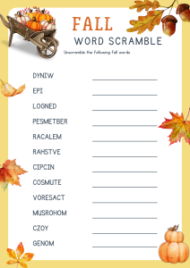 Fall Word Scramble (With Answers PDF) - Printables Mania