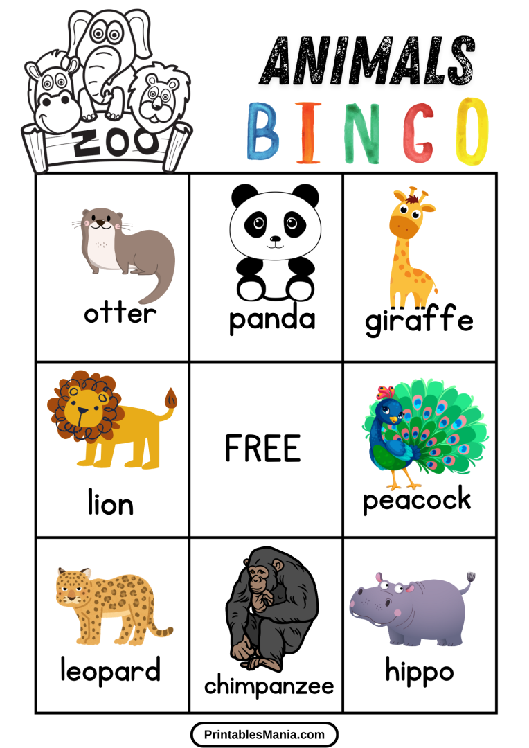 Zoo Animal Bingo Free Printable - Printables Mania