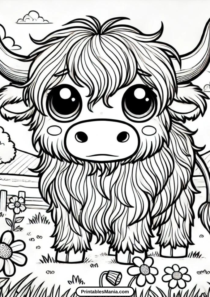 Highland Cow Coloring Page - Printables Mania