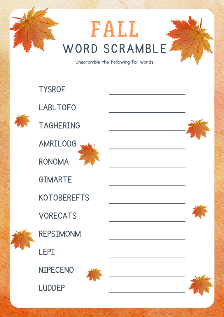 Fall Word Scramble (With Answers PDF) - Printables Mania