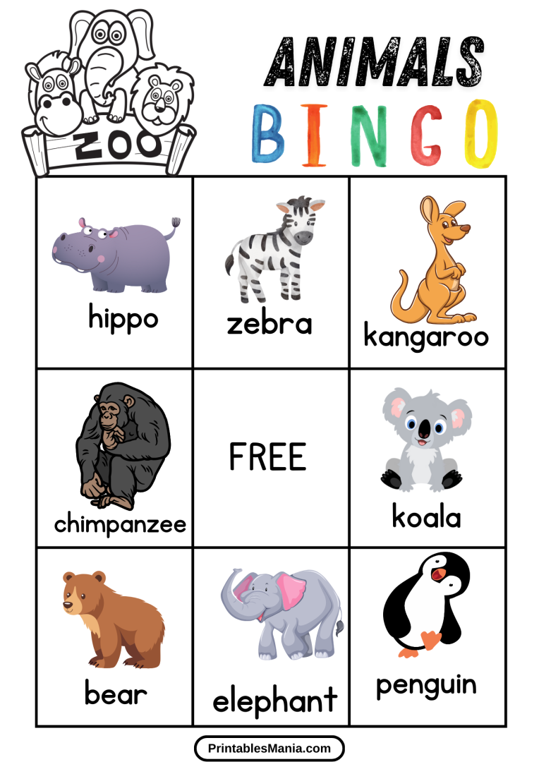 Zoo Animal Bingo Free Printable - Printables Mania