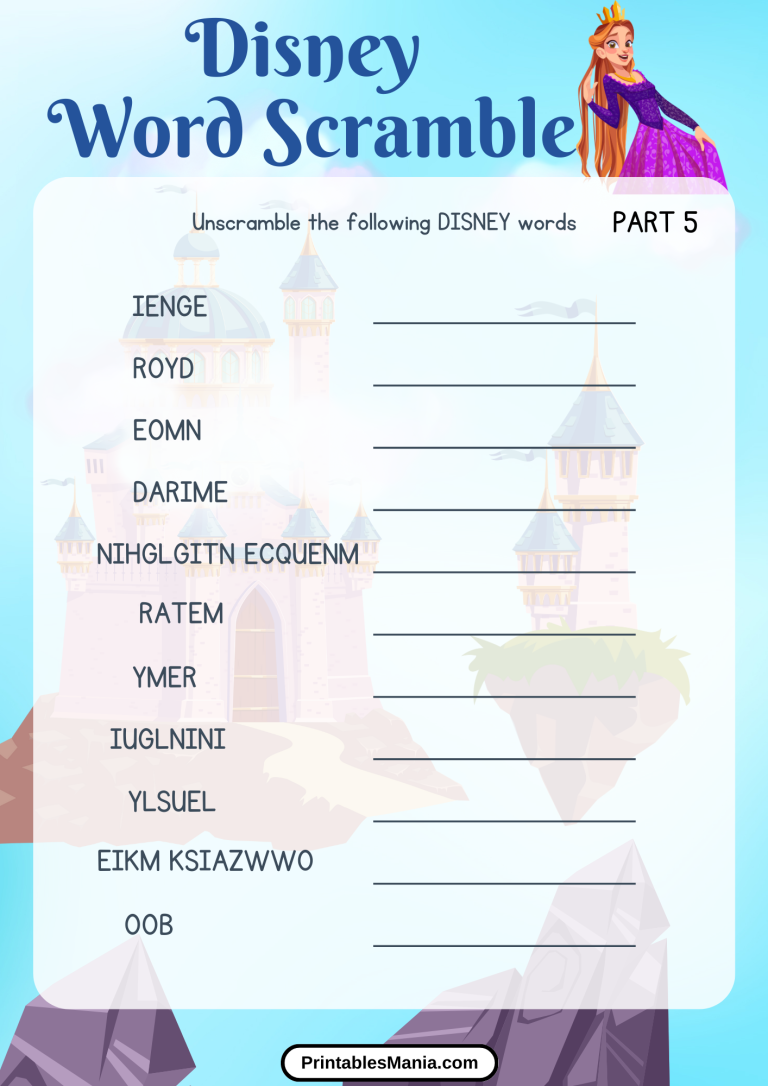 Disney Word Scramble (With Answer Key PDF) - Printables Mania