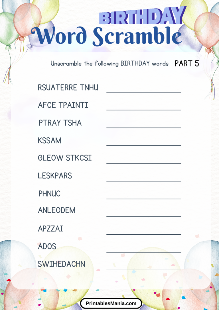 Birthday Word Scramble - Printables Mania