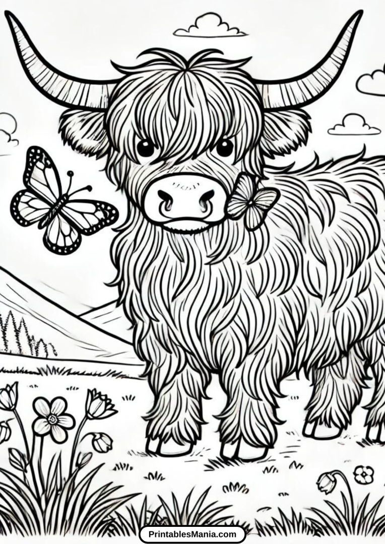Highland Cow Coloring Page - Printables Mania