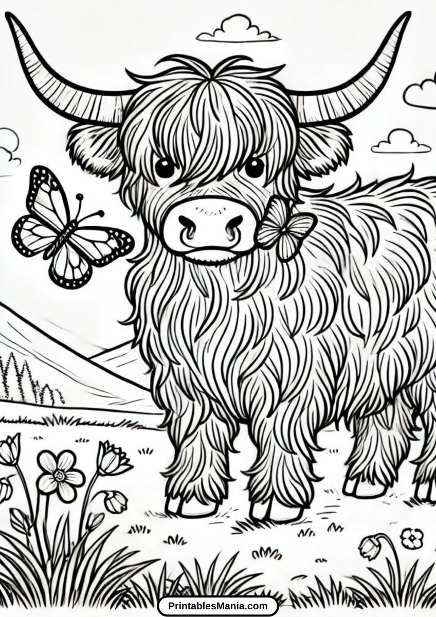 Highland Cow Coloring Page - Printables Mania