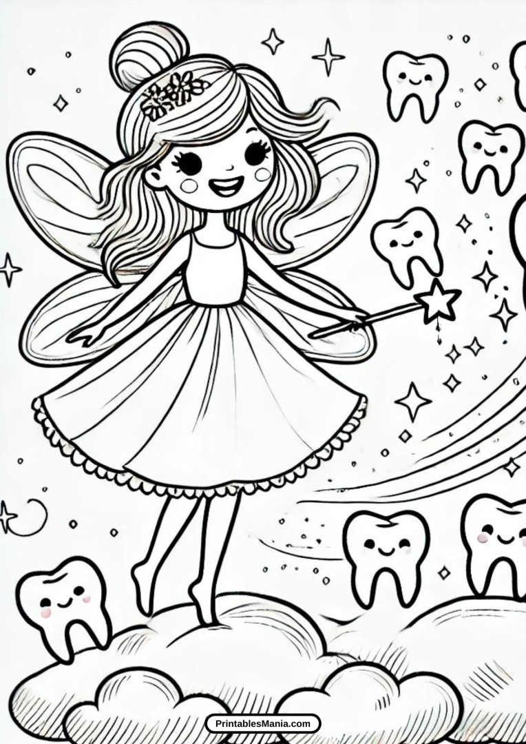 Tooth Fairy Coloring Page - Printables Mania
