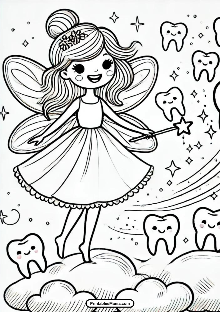 Tooth Fairy Coloring Page - Printables Mania