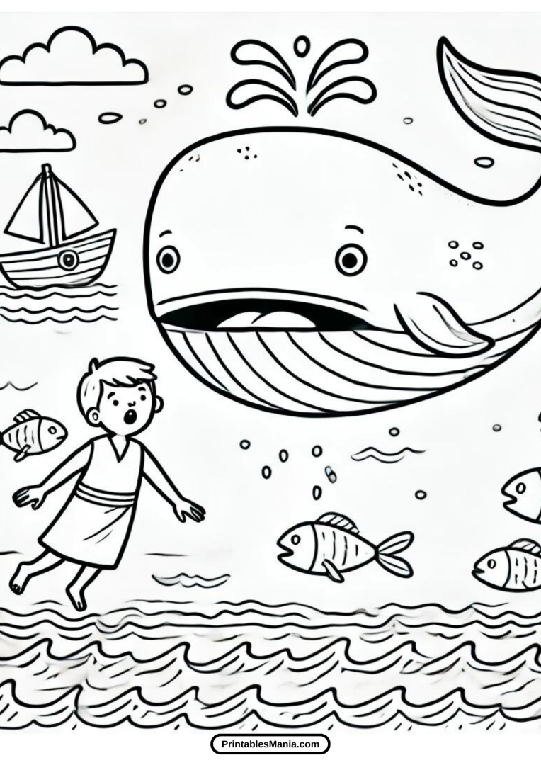 Jonah And The Whale Coloring Page - Printables Mania