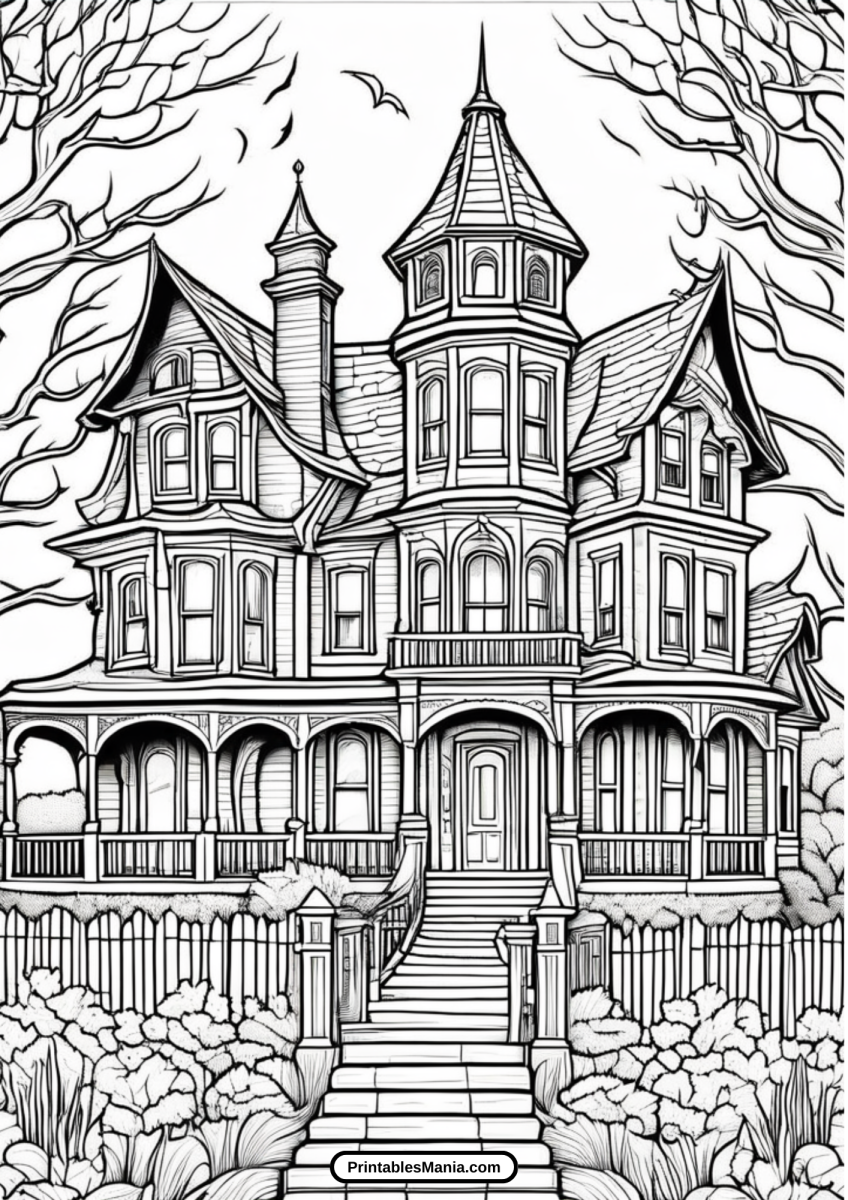 Haunted House Coloring Page - Printables Mania