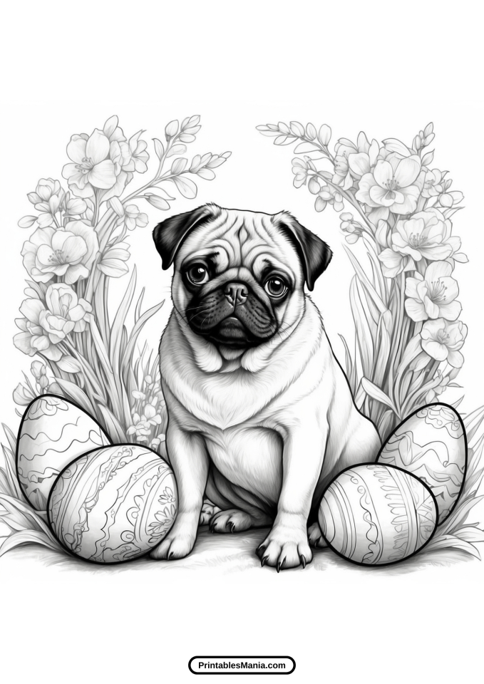 Pug Coloring Page PDF - Printables Mania