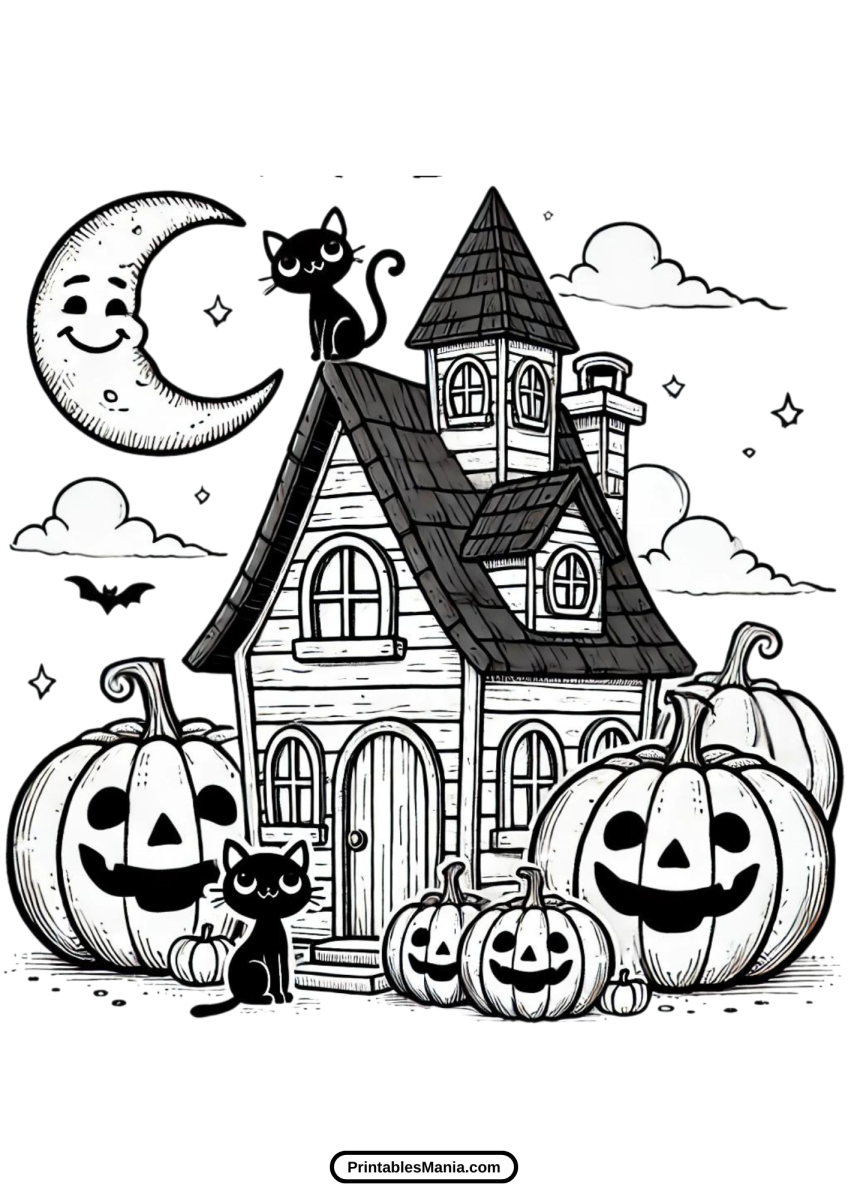 Haunted House Coloring Page - Printables Mania
